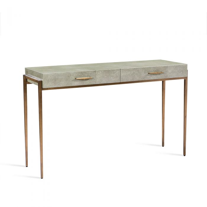 Shagreen Side Table Desk Grey Faux Shagreen Leather And Gold Metal 2